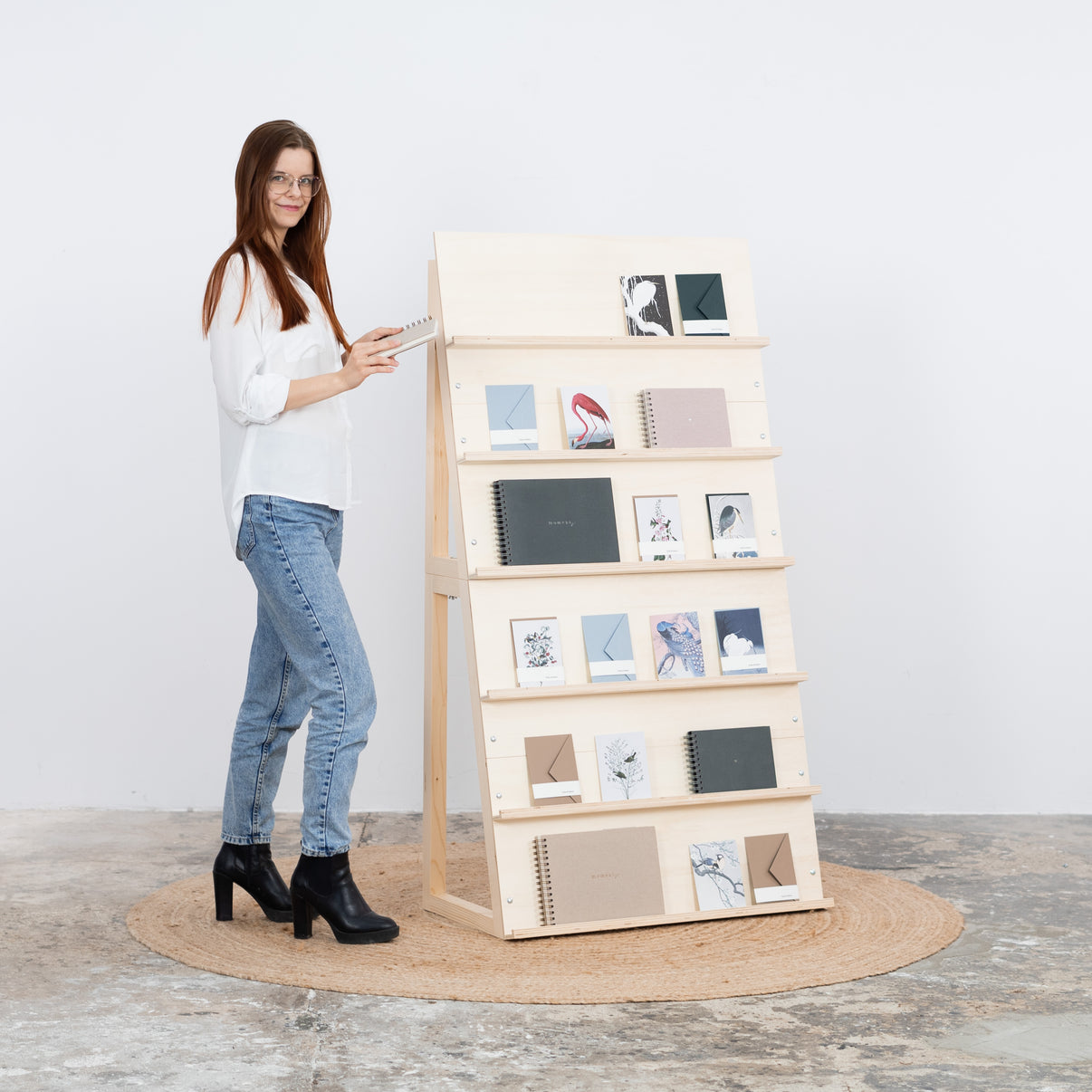 Large wooden display stand for notebooks, books, planners, cards ...