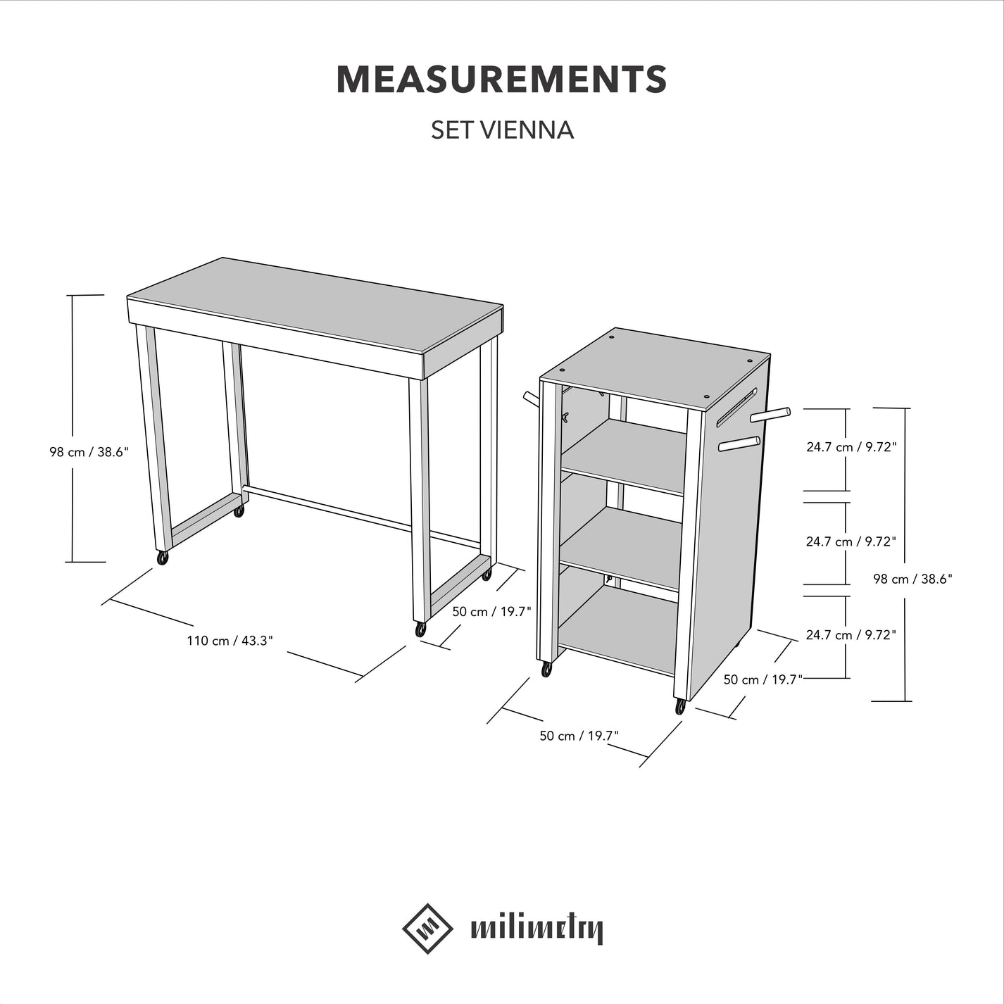 SET Vienna CF: Portable counter VC-06-W-CF and table VC-04-C-W-CF tabl ...
