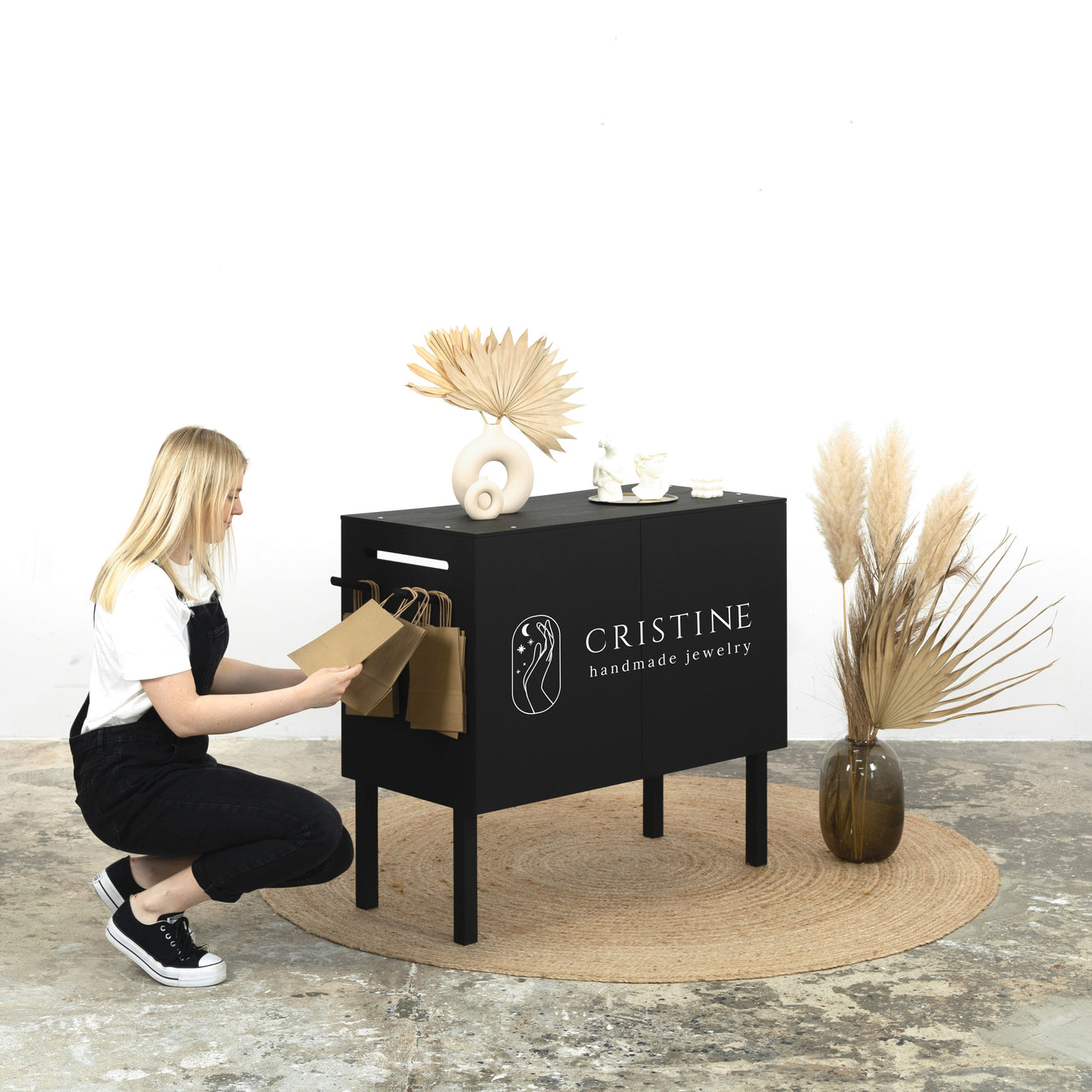 Black Portable Checkout Counter with Storage – Event & Retail POS Stand ...