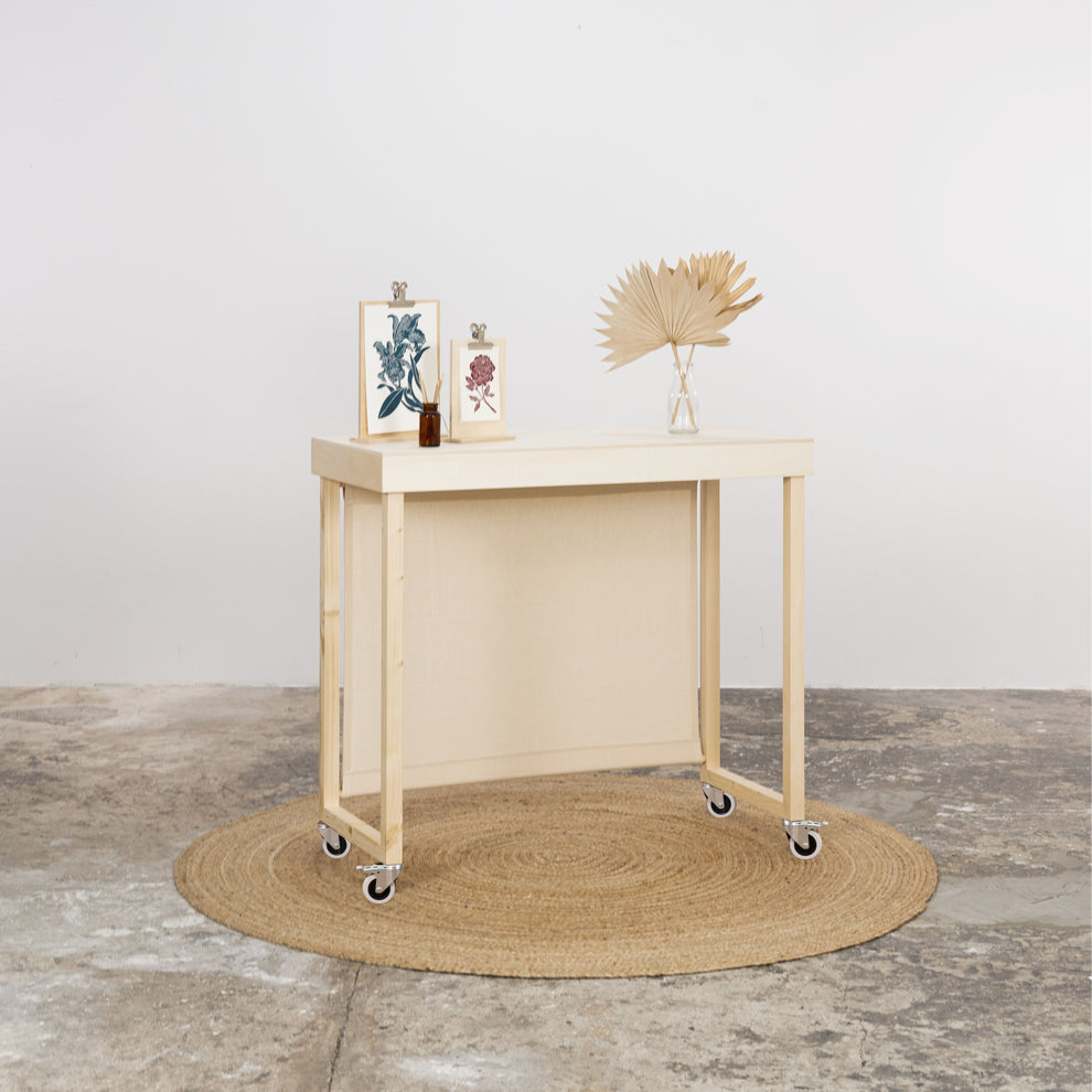 Natural Wood Display Table with Logo Panel – Vendor Checkout Counter ...