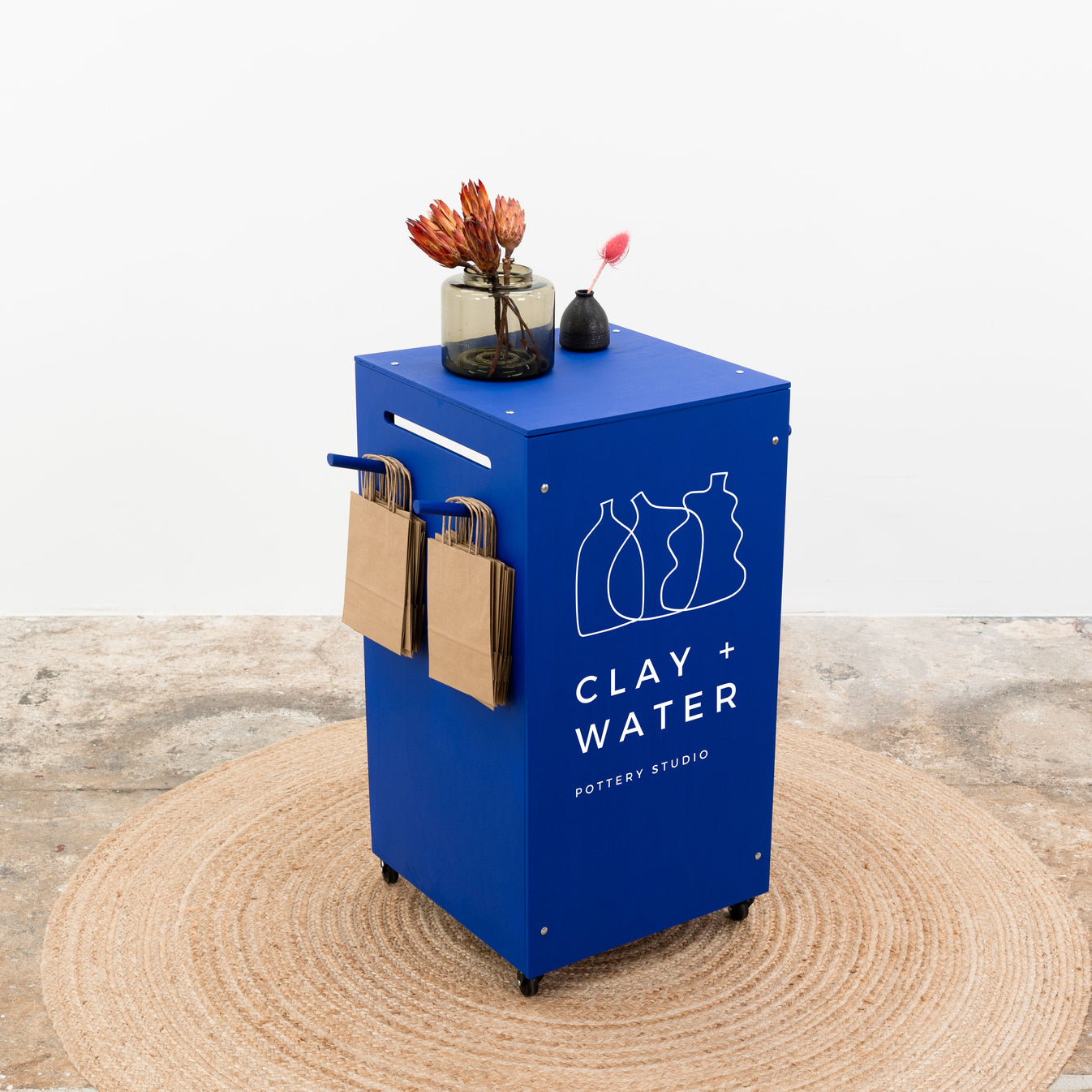 Compact Branded Event Podium – Portable Counter with Storage on Wheels ...