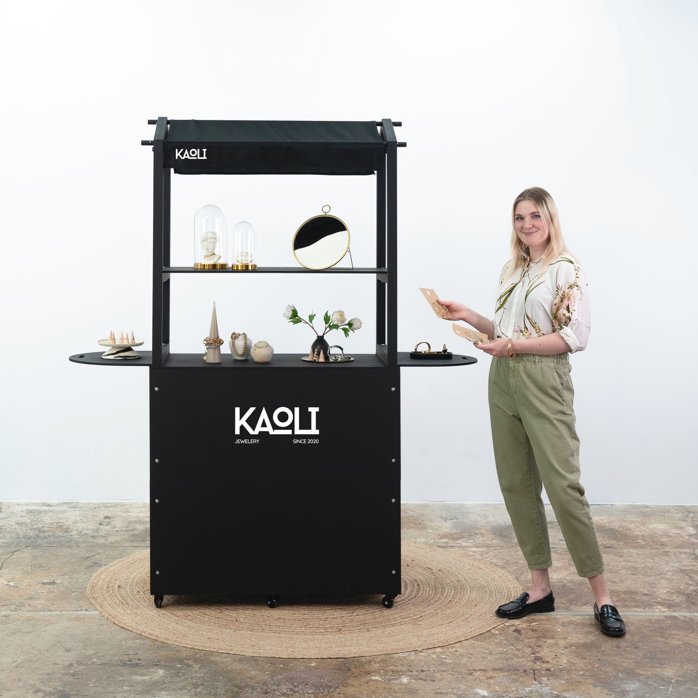 Black Display Cart with Awning – Portable Booth for Trade Shows ...