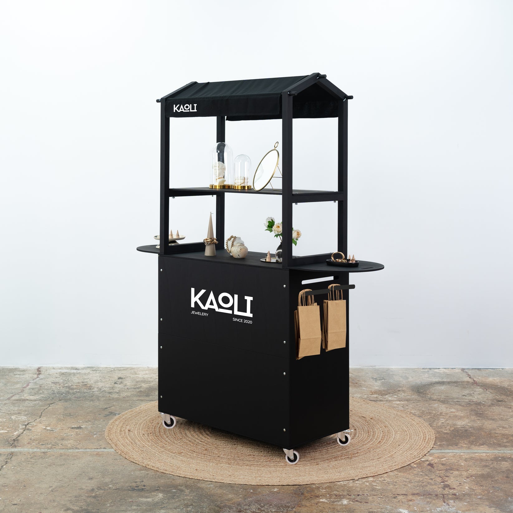 Black Display Cart with Awning – Portable Booth for Trade Shows ...