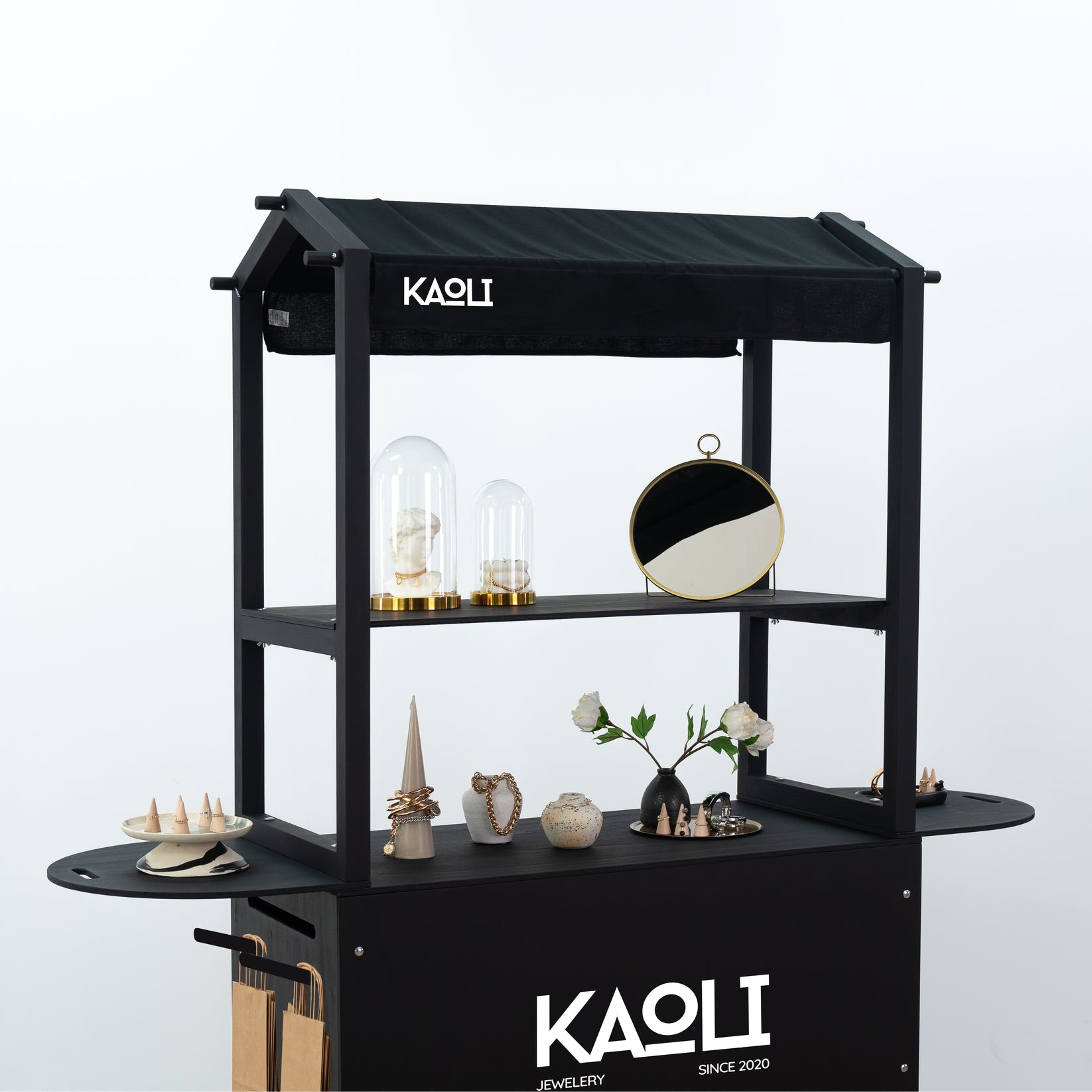 Black Display Cart with Awning – Portable Booth for Trade Shows ...
