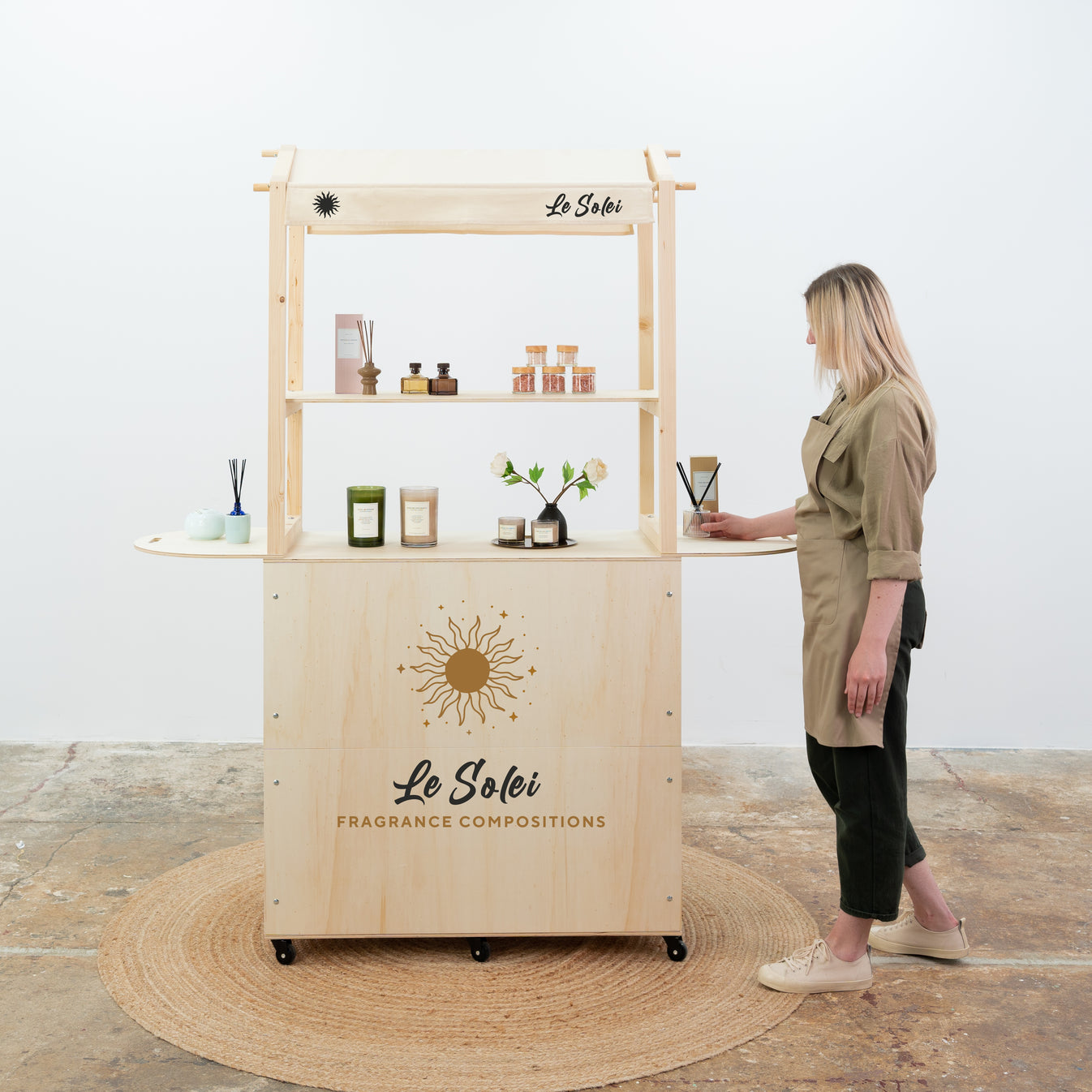 Custom Display Cart with Awning – Portable Wooden Booth with Storage ...