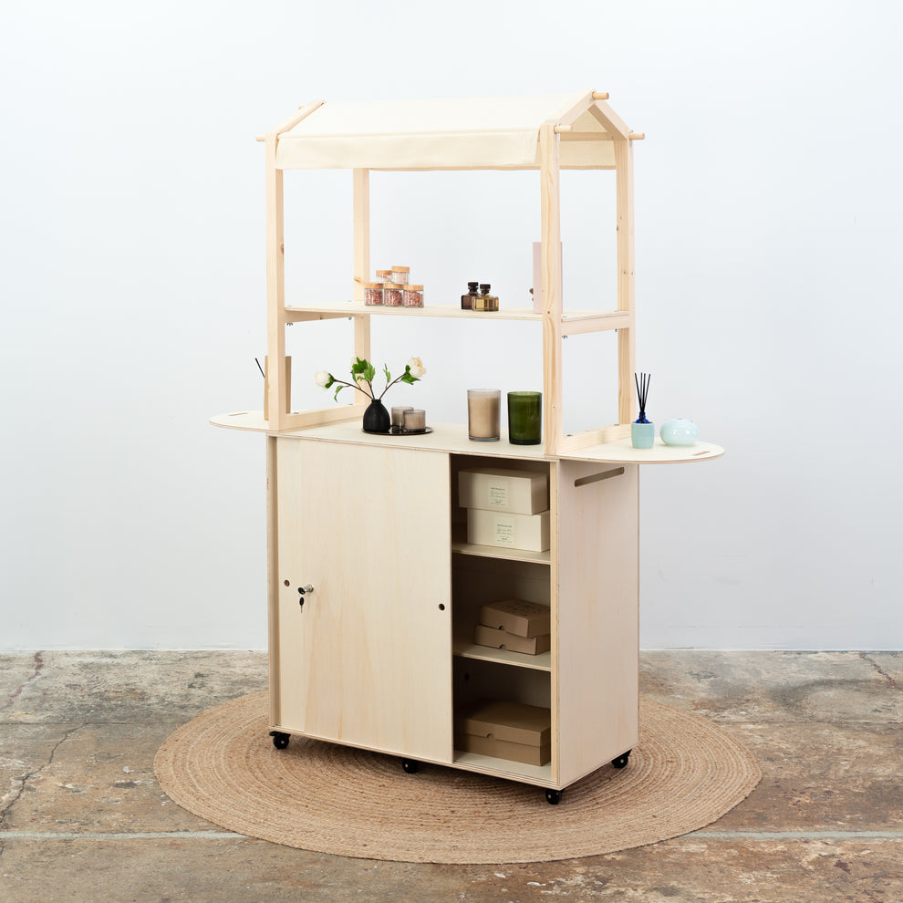Outlet Display Cart – Wooden Pop-Up Cart with Awning & Storage | Sale ...