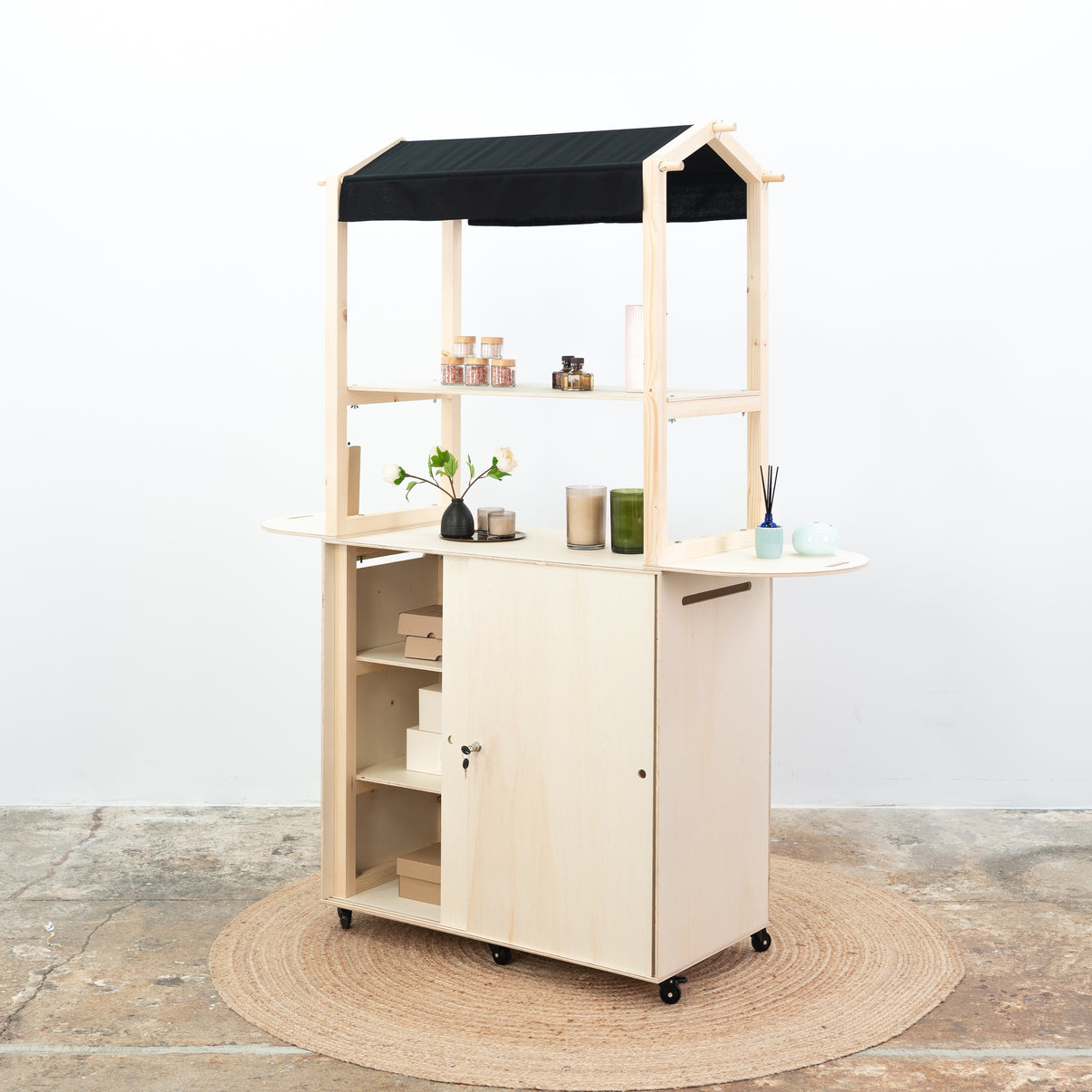 Outlet Display Cart – Wooden Pop-Up Cart with Awning & Storage | Sale ...