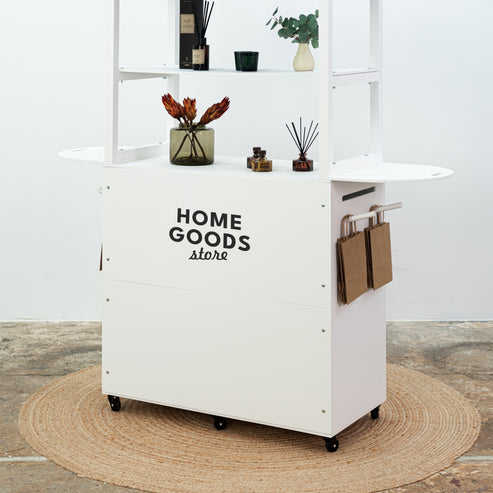 White Display Cart with Awning – Portable Trade Show Booth – Milimetry