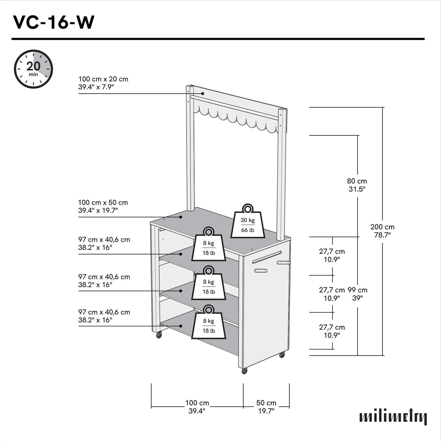 Mobile Kiosk Cart – Natural Wood for Trade Fairs & Booths – Milimetry