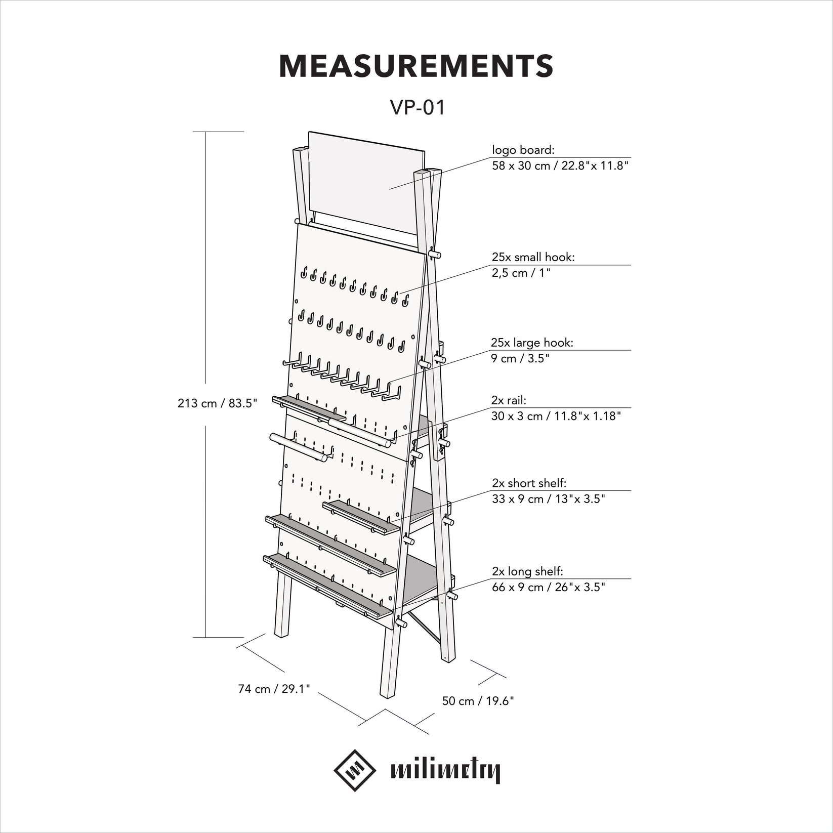 Portable A-frame shelving with pegboard VP-01-NT – Milimetry