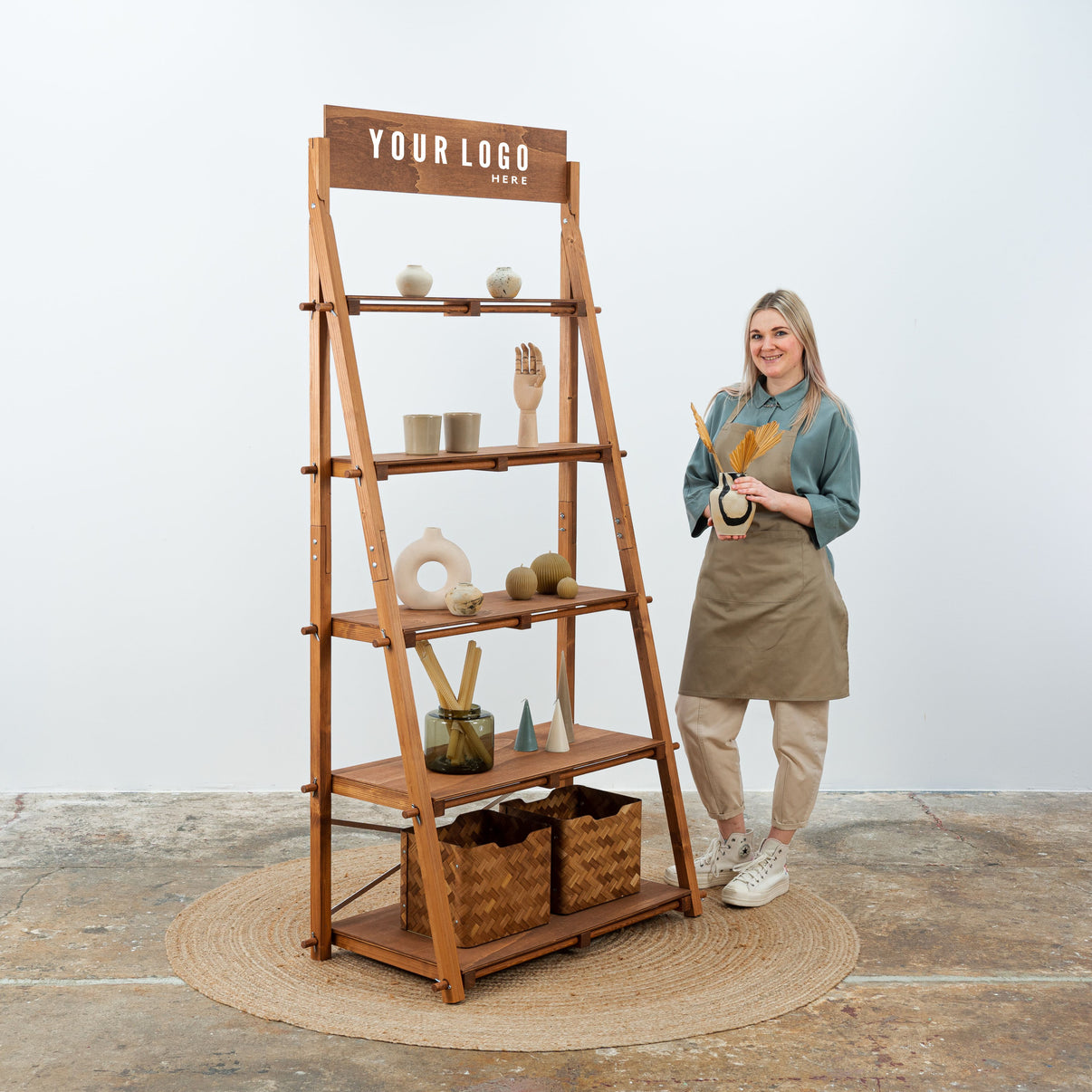 Coffee-Brown Portable Display Shelf – Foldable, Natural Look for Craft ...