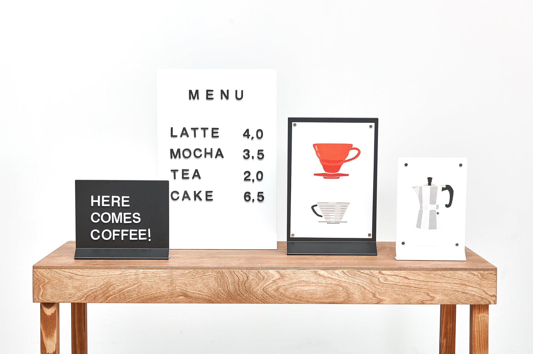 Set of metal magnetic table top sign boards, T shape, menu, offer, ver ...