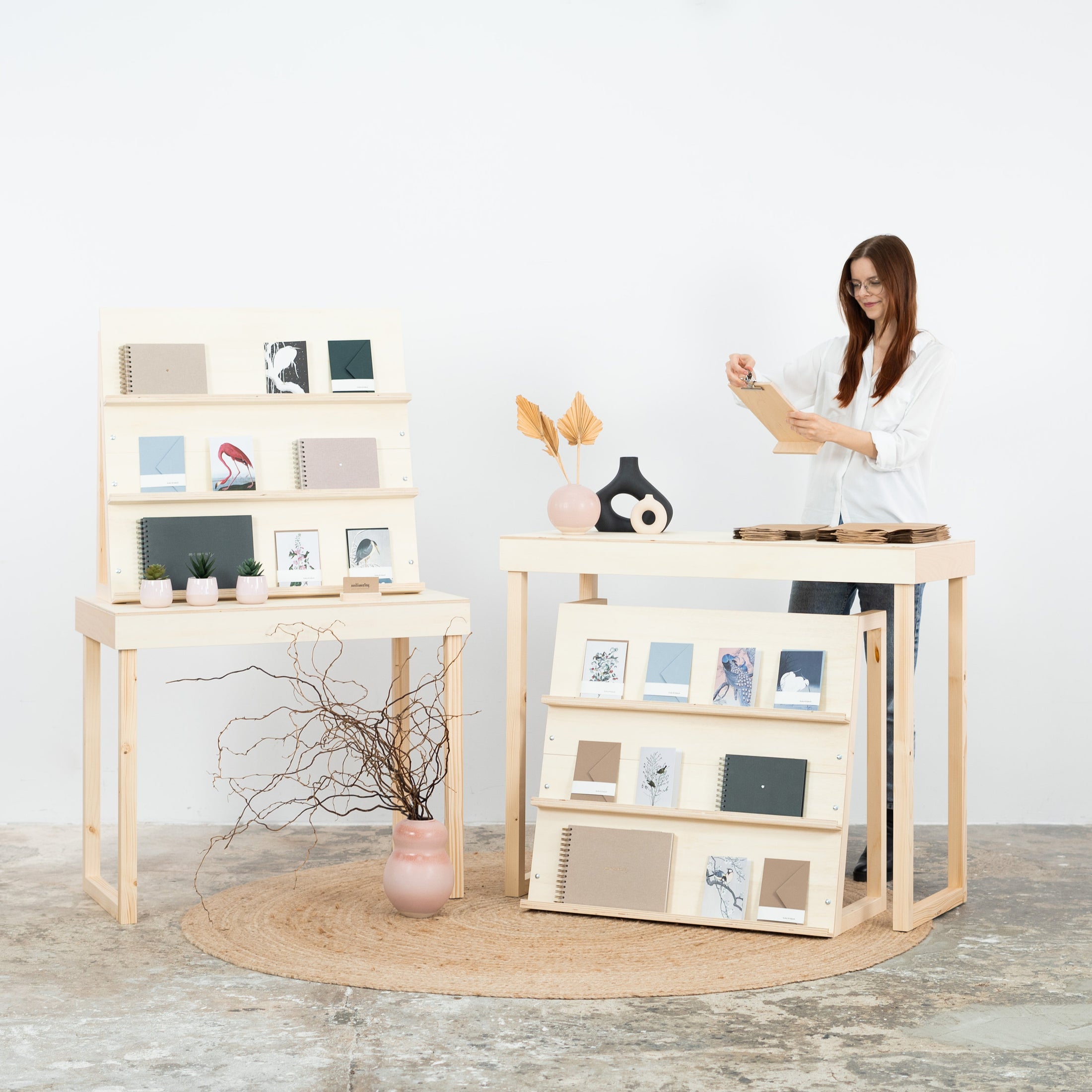 Large wooden display stand for notebooks, books, planners, cards ...