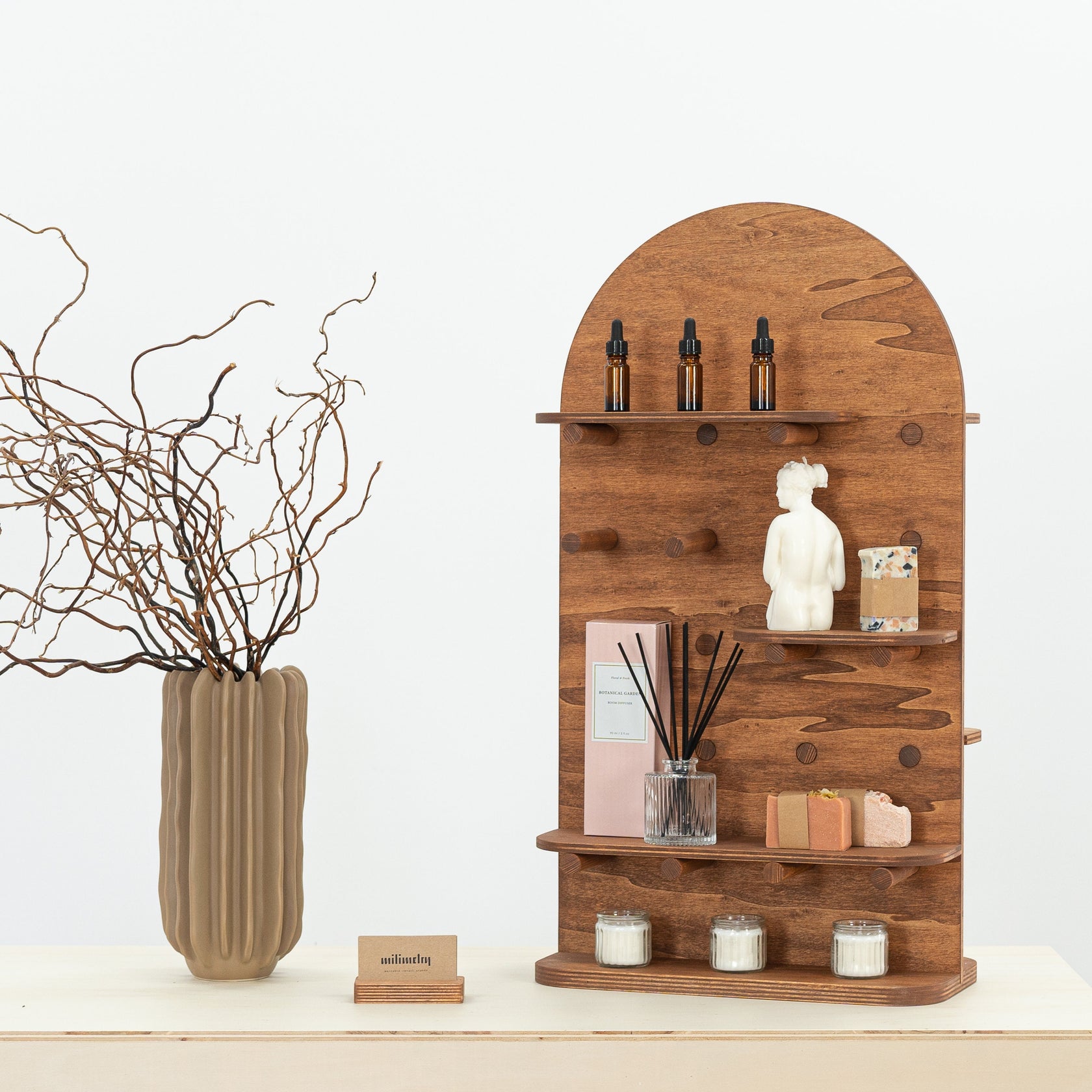 Tabletop Pegboard Display Coffee – Wooden Retail Stand with Adjustable ...