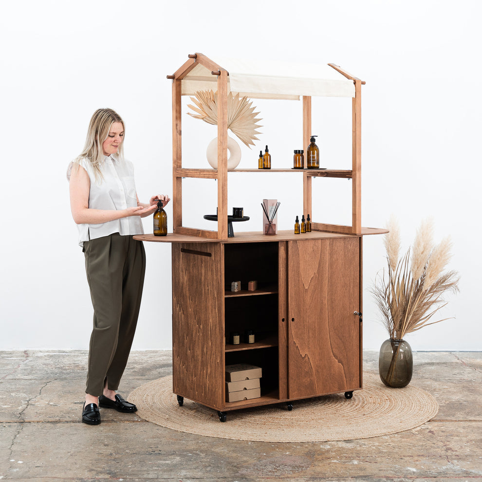 Coffee-Stained Display Cart – Portable Vendor Booth with Branding ...